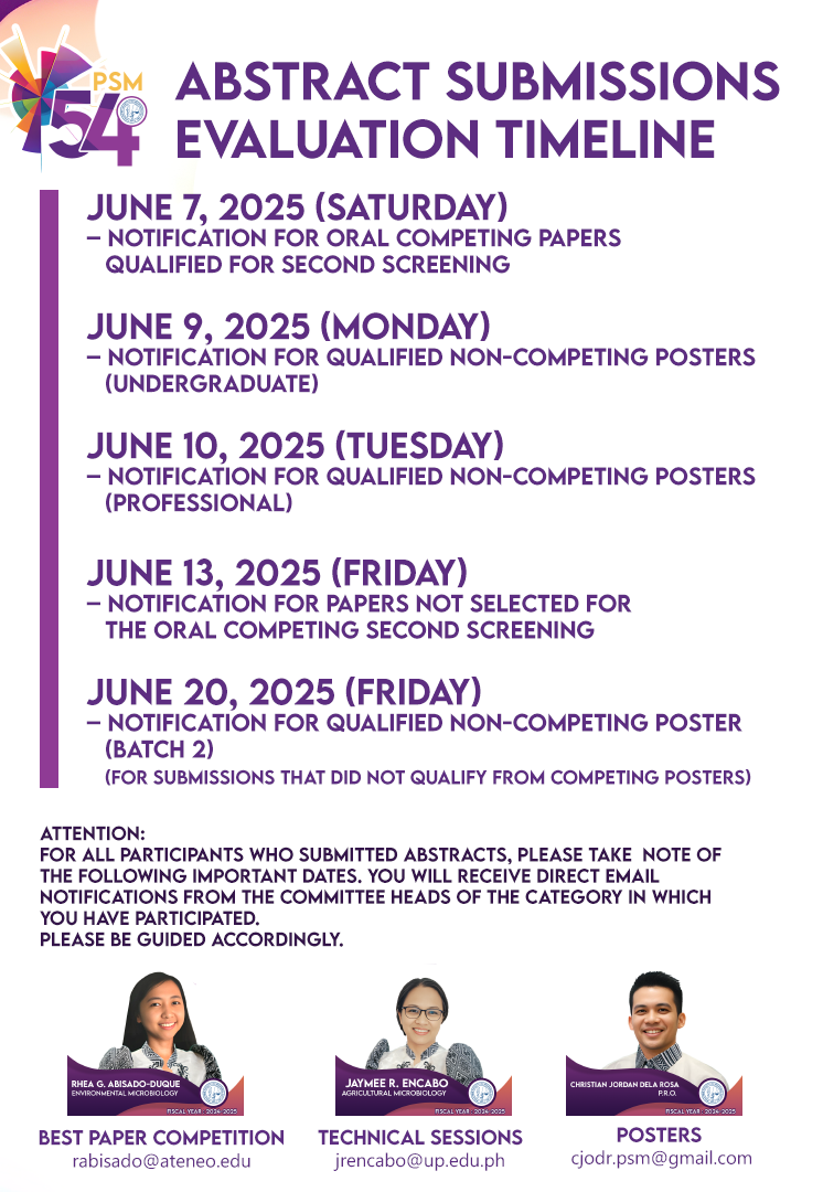 PSM 54 Abstract Submissions Evaluation / Notification Timeline – PSM